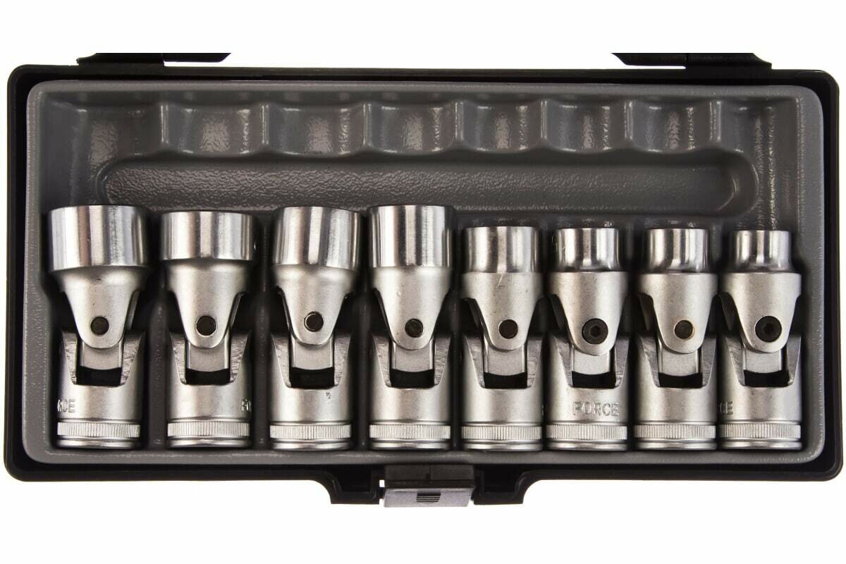 Набор головок FORCE 4085 1/2" 6 гр. 13-24 мм с карданом, 8 предметов