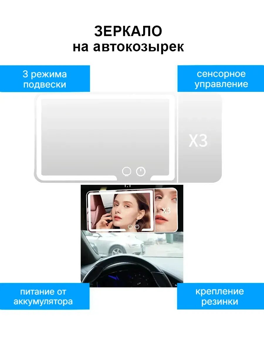 Зеркало в машину на козырек с подсветкой