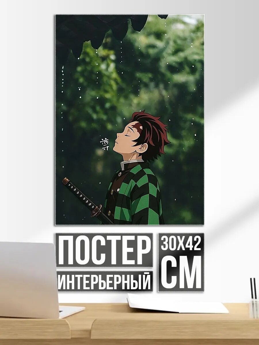 Плакат постер Танджиро Камадо в дождь