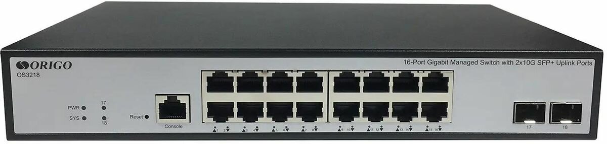Коммутатор Origo OS3218 (OS3218/A1A) серый 16x1Гбит/с 2SFP+ управляемый