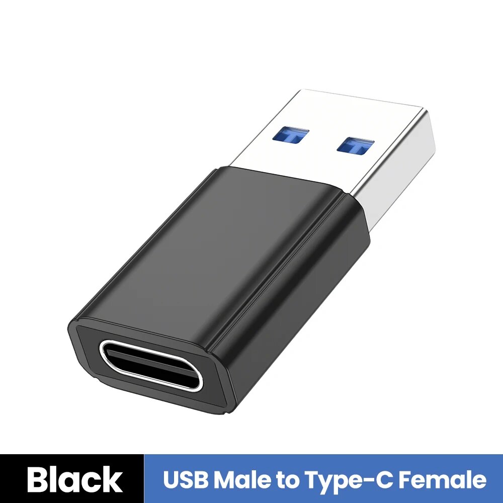 Адаптер USB Male to Type-C Female Black