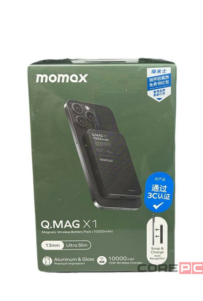 Повербанк Powerbank магнитный с MagSafe Momax Q. Mag X1 10000mAh IP117AD черный