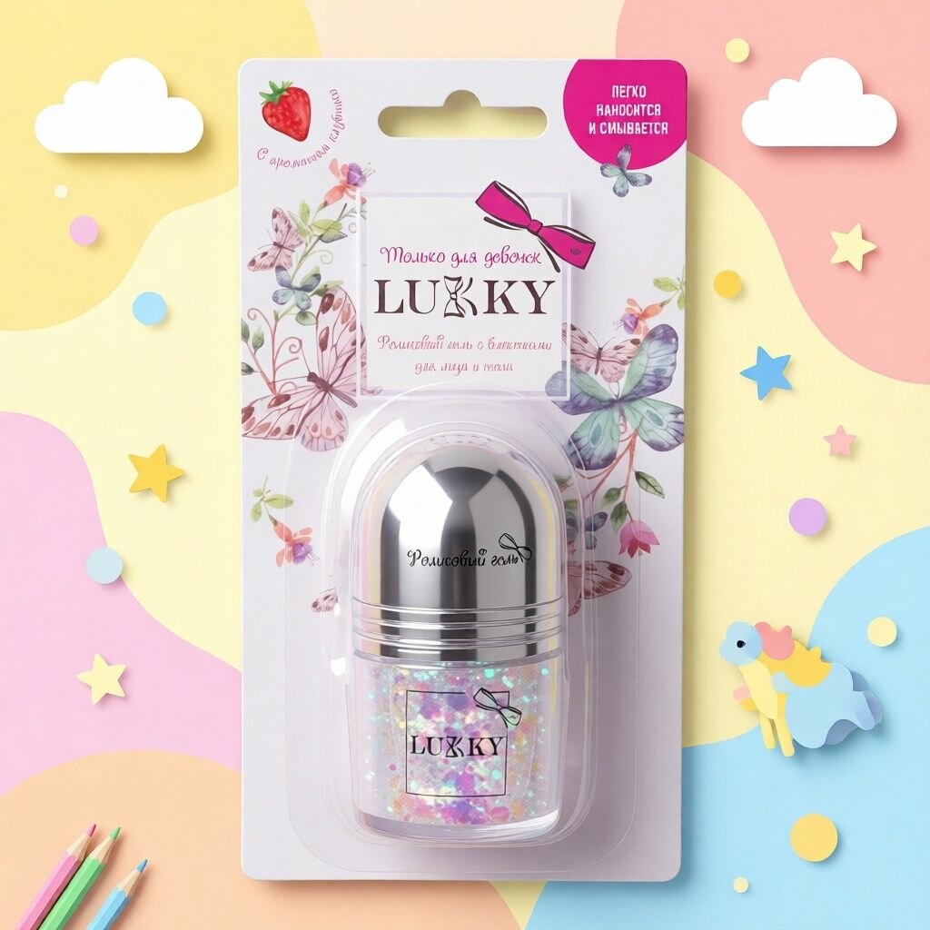 Детский набор декоративной косметики для девочек - "Lucky", Роликовый гель для лица/волос ( белый хамелеон )