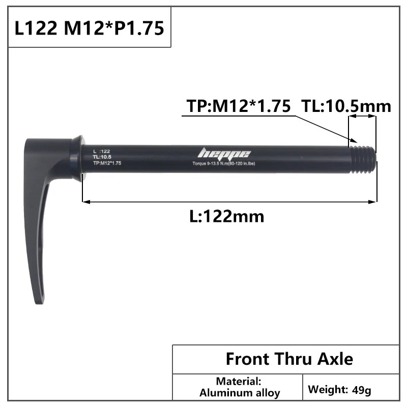 HEPPE сквозная ось для велосипеда 12x142/148/100/110 черный L122 M12x1.75 TL10.5