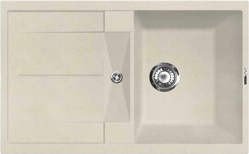 Мойка кухонная Lava L6. CRE кварцевая, 78x50, прямоугольная, бежевая, матовая, мойка для кухни, с крылом, с сифоном, со сливом-переливом
