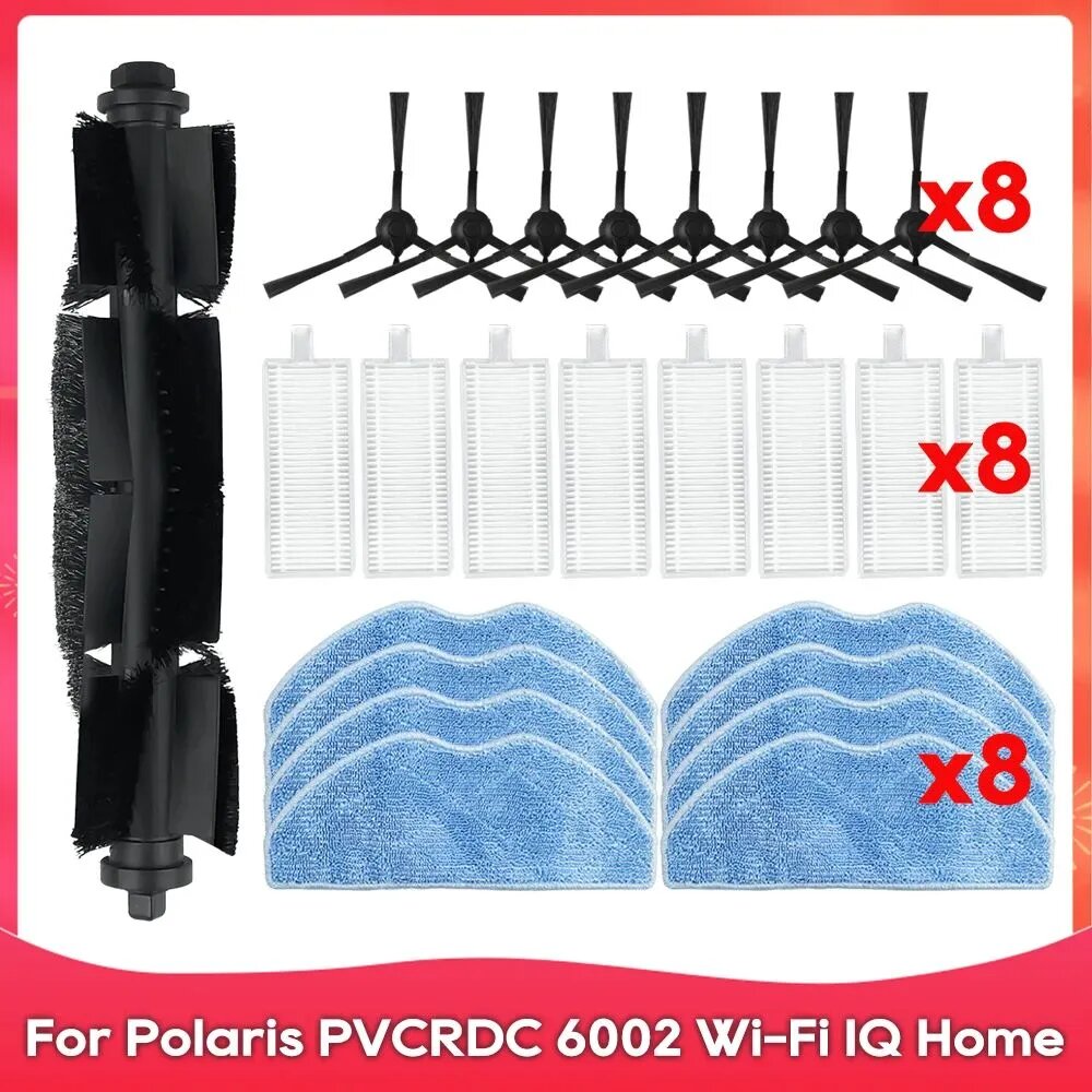 Совместимые аксессуары для роботов-пылесосов Polariss PVCR 5001 / 6001 / PVCRDS G2 5002 WiFi IQ Home : ролик, боковая щетка, фильтр, тряпки для моющей насадки