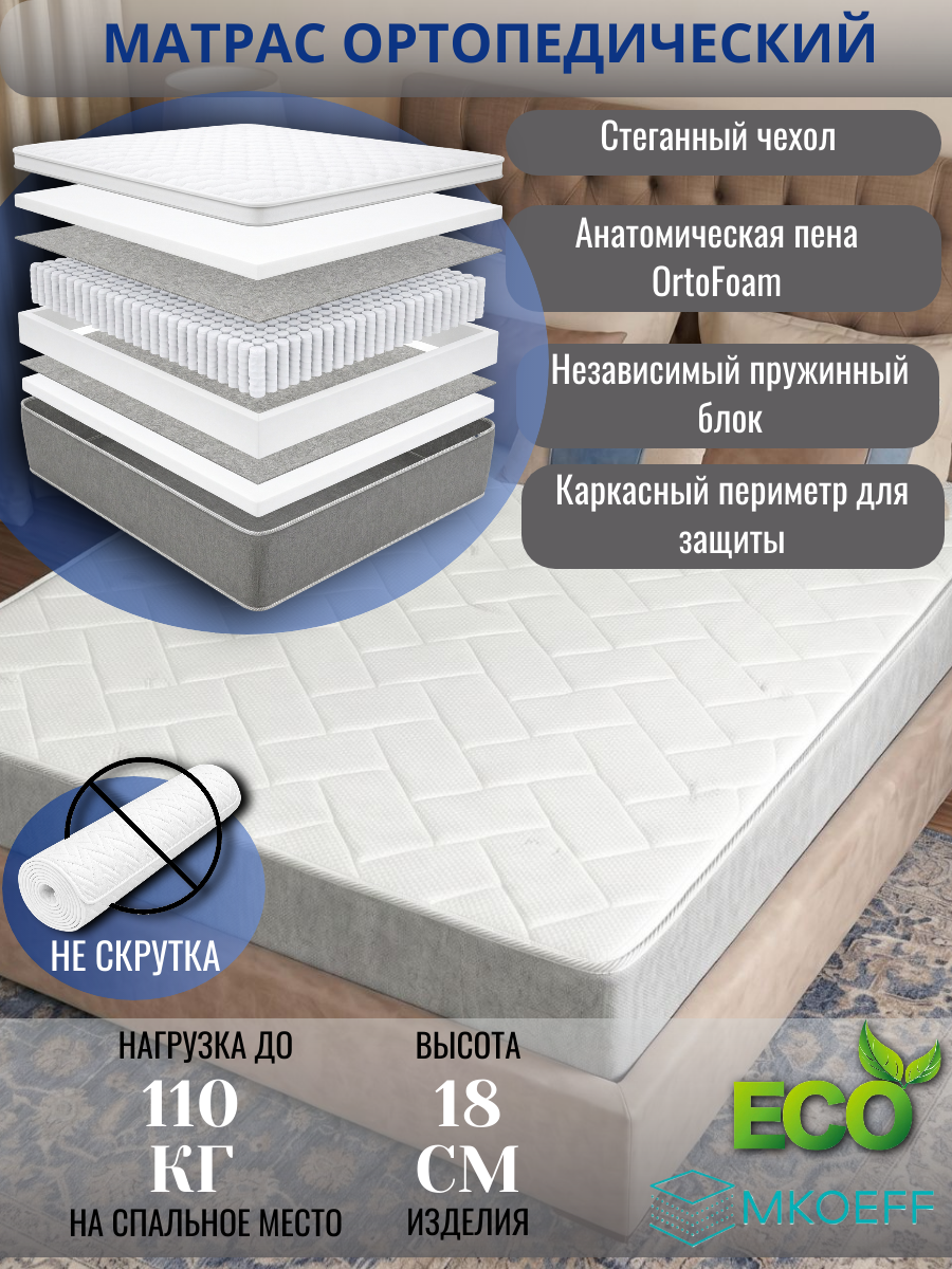Матрас 90х200 ортопедический, мягкий/полумягкий "Slim Classik".
