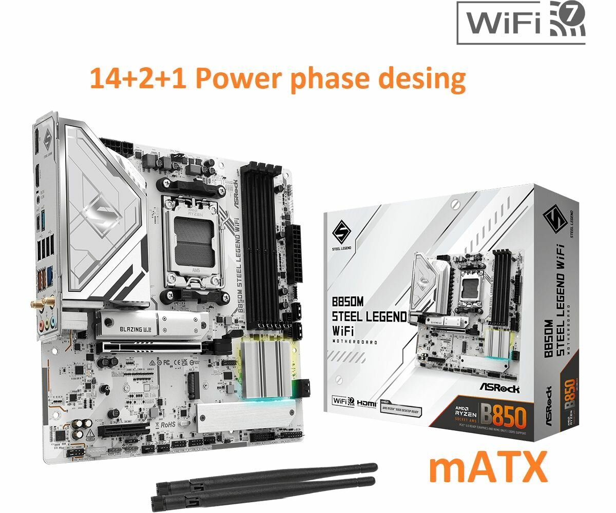 Материнская плата ASRock B850M STEEL LEGEND WIFI, AM5, DDR5, RTL