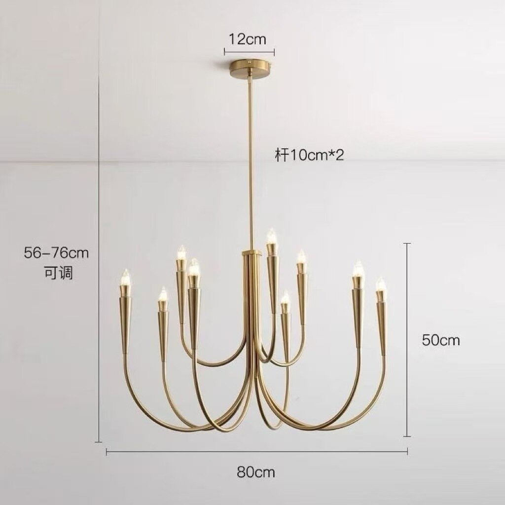 LED люстра Wushiyu в ретро стиле, 9плафонов, золотой цвет, для гостиной и спальни