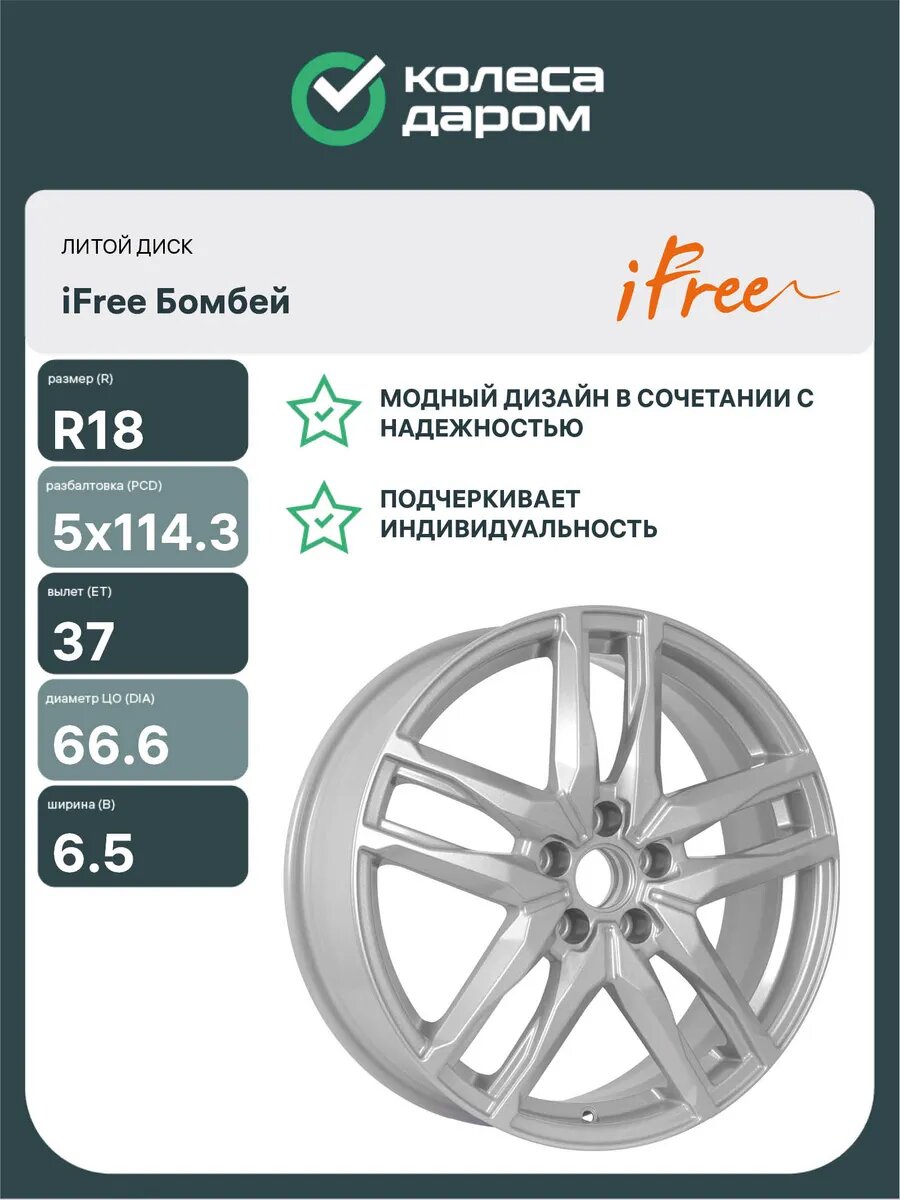 Диски литые Бомбей R18х6.5 5x114.3 ET37 DIA66.6