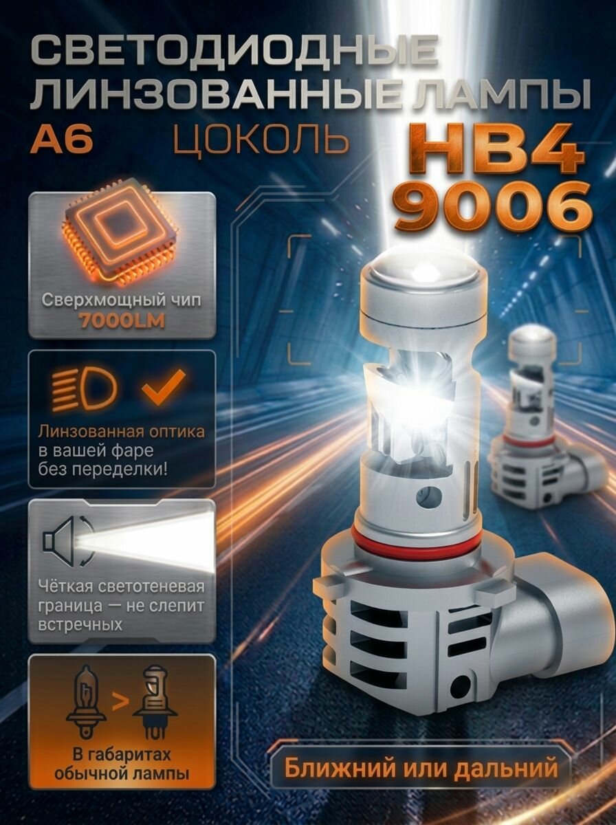 Светодиодные лампы Vizant A6 цоколь HB4 9006 с чипом CSP 3570 7000lm 5000k