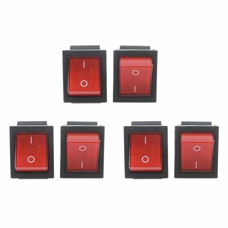 16A/250VAC 20A/125VAC Красный Световой Индикатор 4 Pin ON/OFF Кулисный Переключатель DPST 6 Шт.