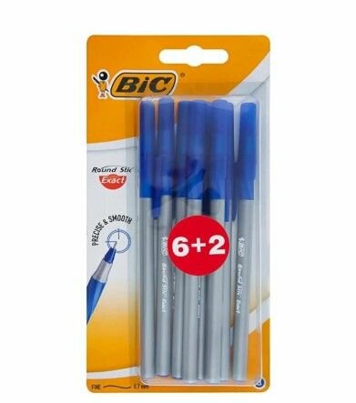 Ручка шариковая, синяя, тонкое письмо BIC Round Stic Exact, 16 шт (2 упаковки по 8 шт)
