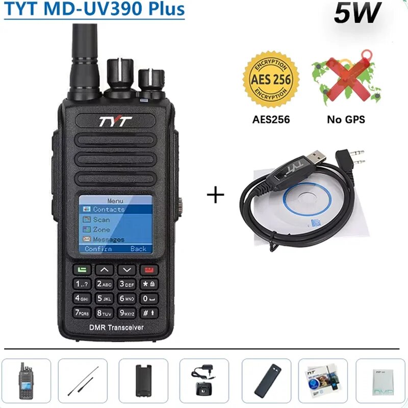 TYT MD-UV390 Plus рация DMR цифровая рация 5Вт/10Вт GPS AES256 шифрование опционально IP67 водонепроницаемая VHF UHF 3000 ЖК-дисплей MDUV390 рация