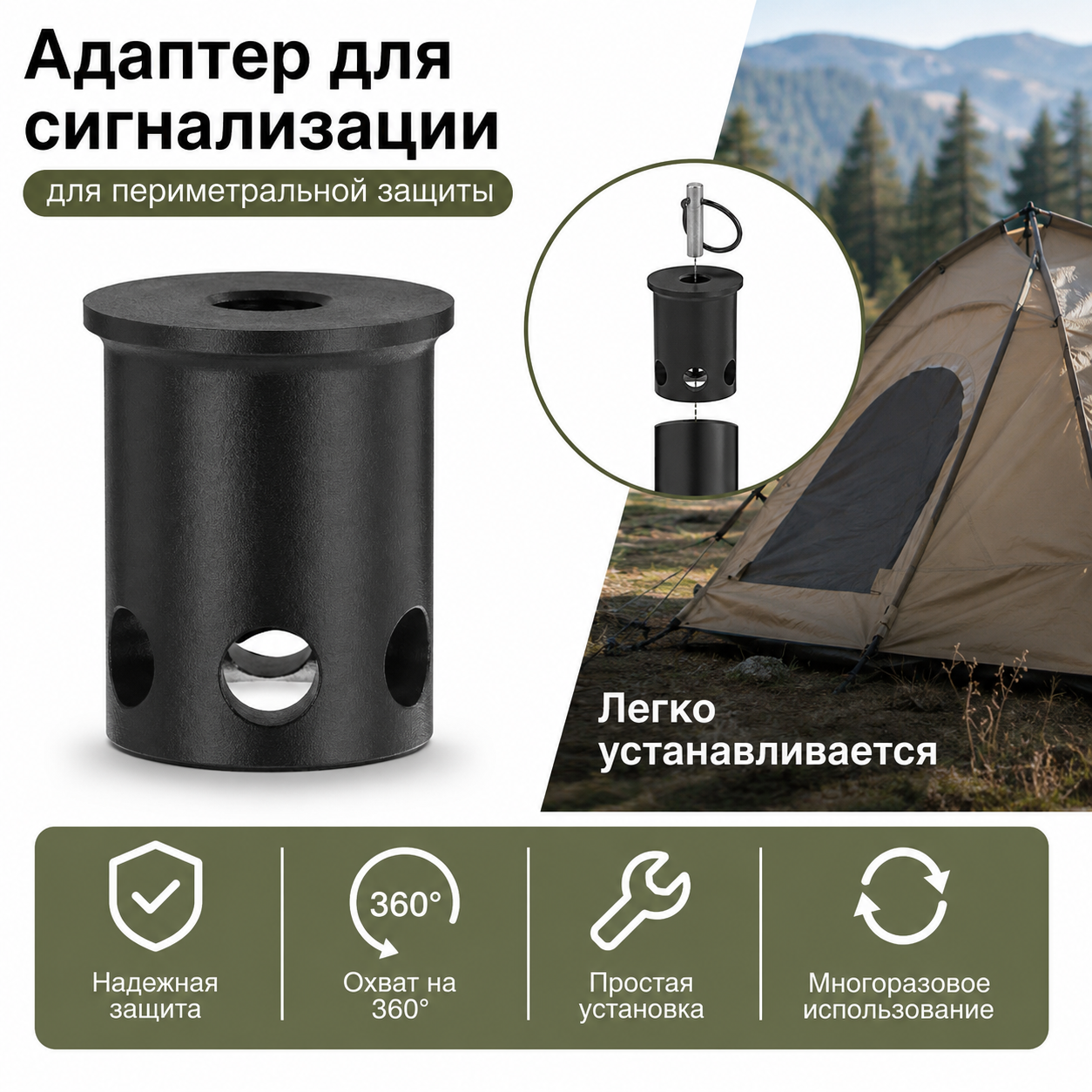 Сигнализация кемпинговая /Наружная для кемпинга Триггерное устройство Тревожный провод（Адаптер для устройства）
