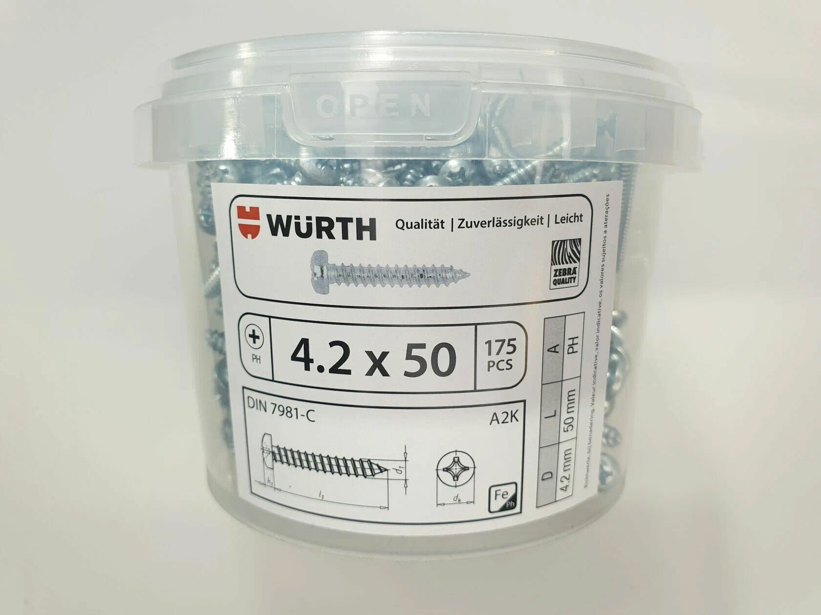 Саморез по металлу DIN 7981-C 4.2x50 (175 pcs) WURTH, Германия