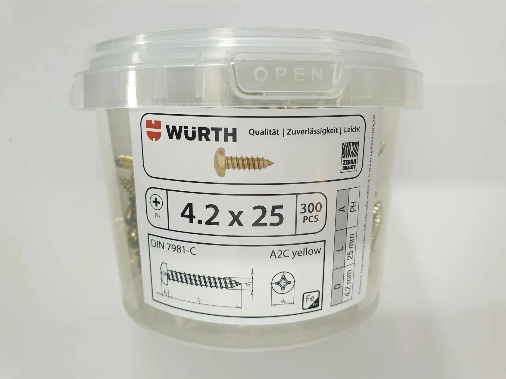 Саморез по металлу DIN 7981-C 4.2x25 A2C Yellow (300 pcs) WURTH, Германия