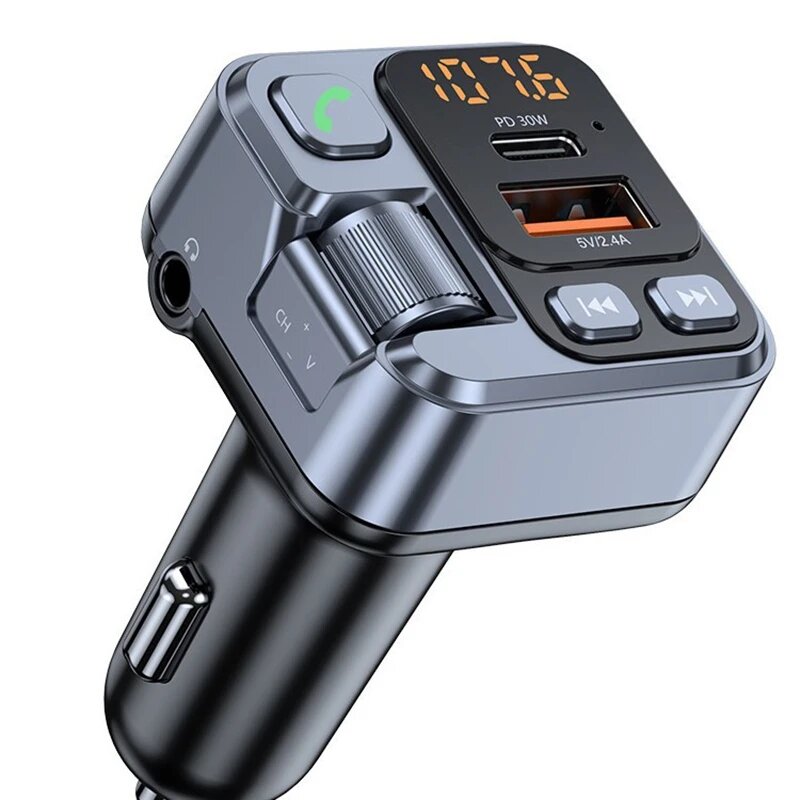 Bluetooth FM-трансмиттер, автомобильное зарядное устройство 20W PD USB-C, быстрое зарядное устройство, автомобильное радио с микрофоном для беспроводных звонков, MP3-плеер