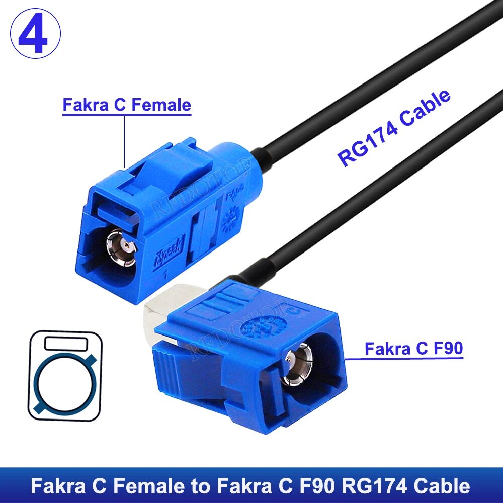 Кабель Fakra C Female to Fakra C F90 RG174, синий