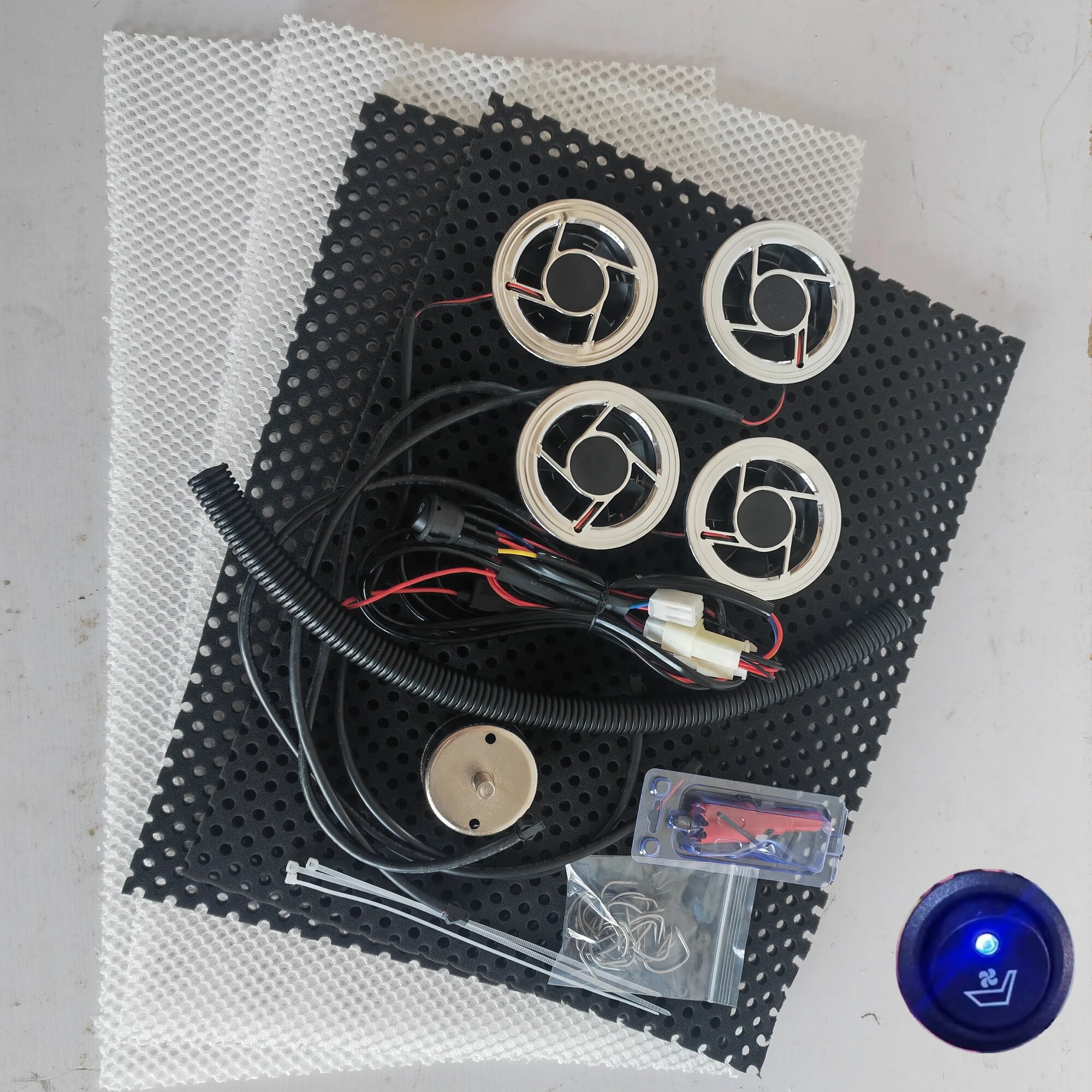 Аксессуары для модификации вентиляции автомобильных сидений 12В, с 4 вентиляторами и круглым выключателем
