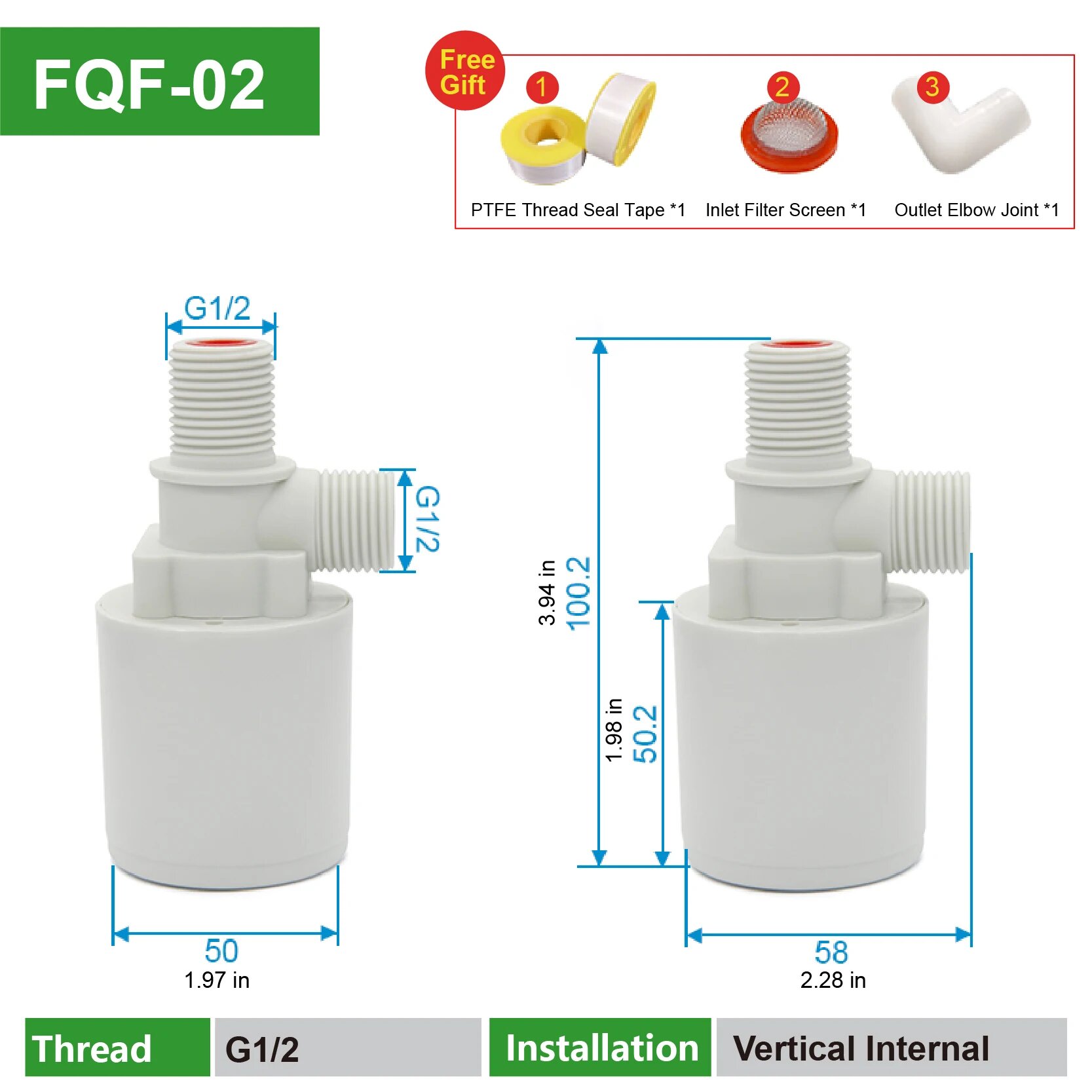 Клапан контроля уровня воды FQF нейлон G1/2 G3/4 G1 FQF-02