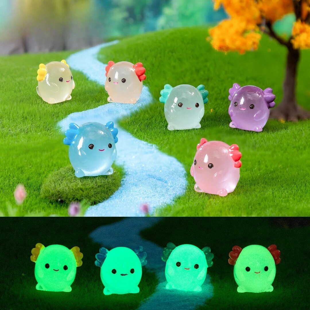 Светящиеся миниатюрные фигурки аксолотлей из смолы Mix-20pcs, Mix-E