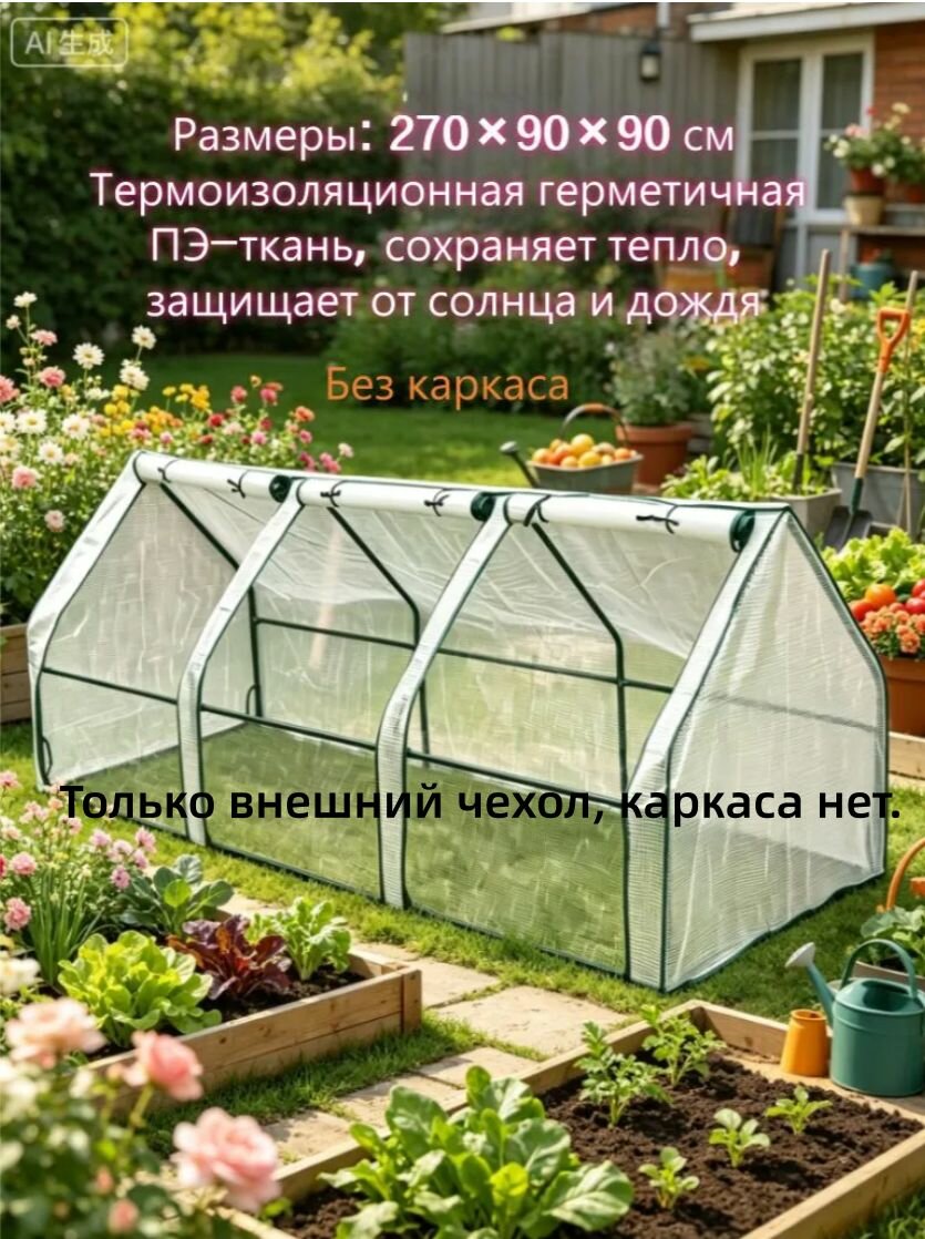 Парник, теплица домиком 019e5dbdff817a8299730b56da560563 2.7х0.89х0.9м, Пластик