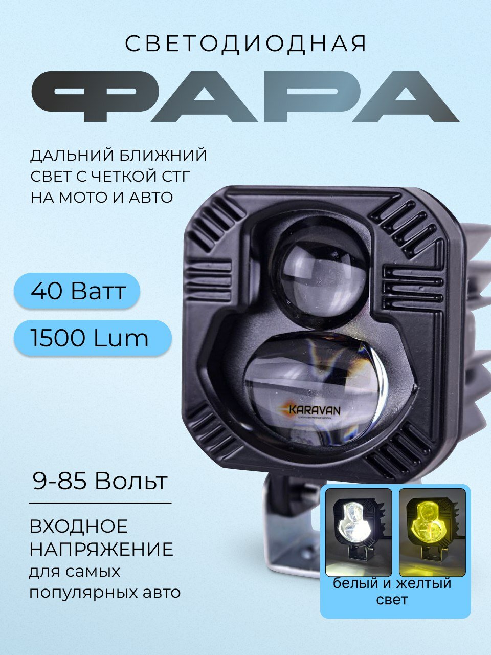 Квадратная фара 40Вт дальний ближний свет с четкой СТГ на мото и авто