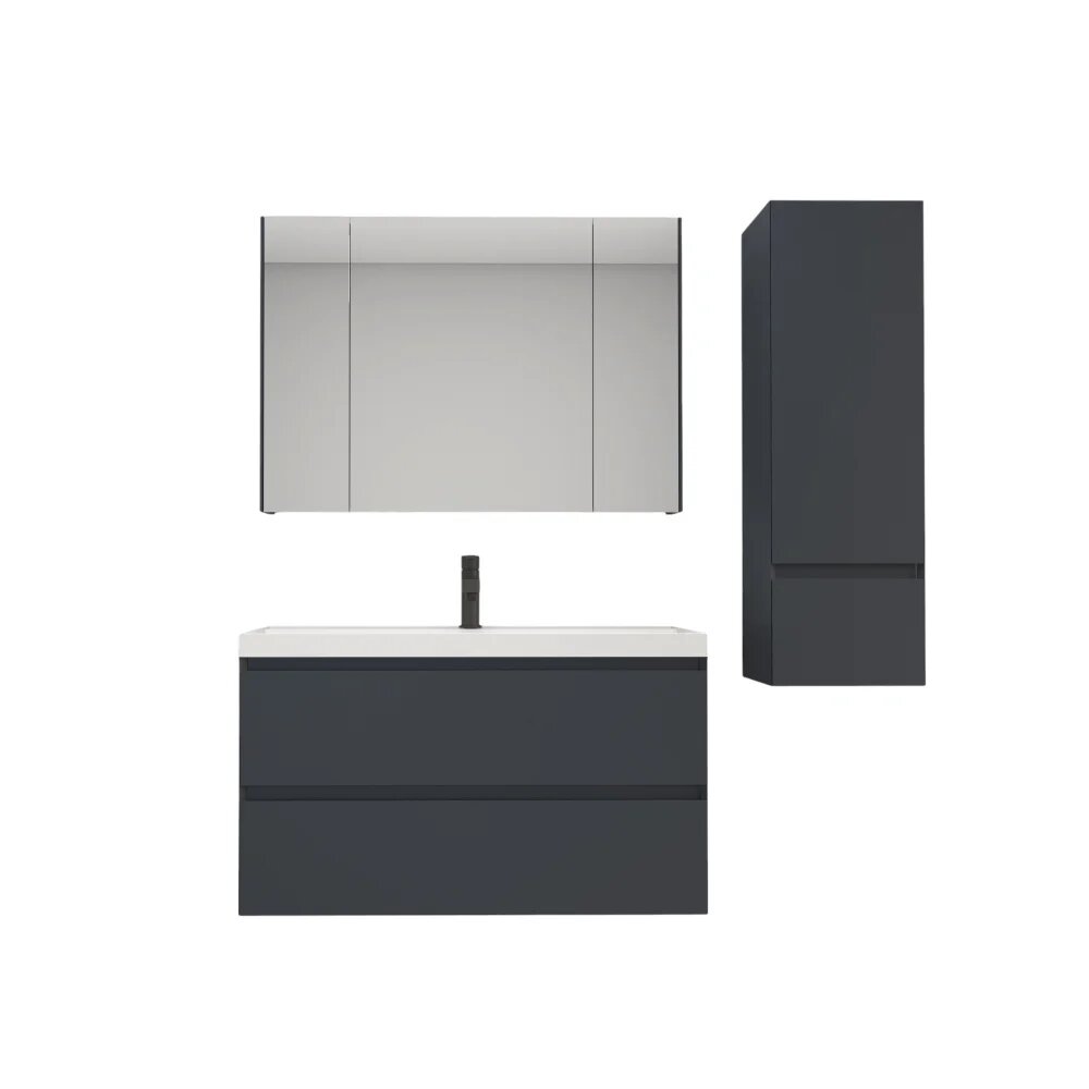 Мебель для ванной комнаты Style Line Манхэттен 100 подвесная, графит, раковина Florentina Астория 100 белая