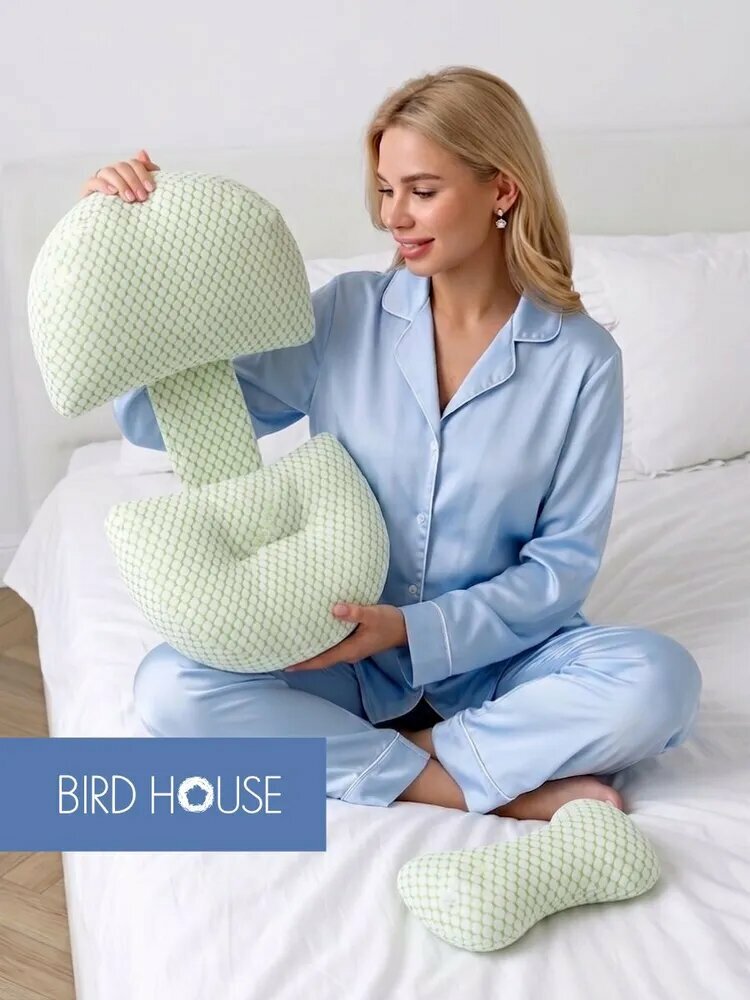 Подушка для беременных для сна Birdhouse, бело-зеленая