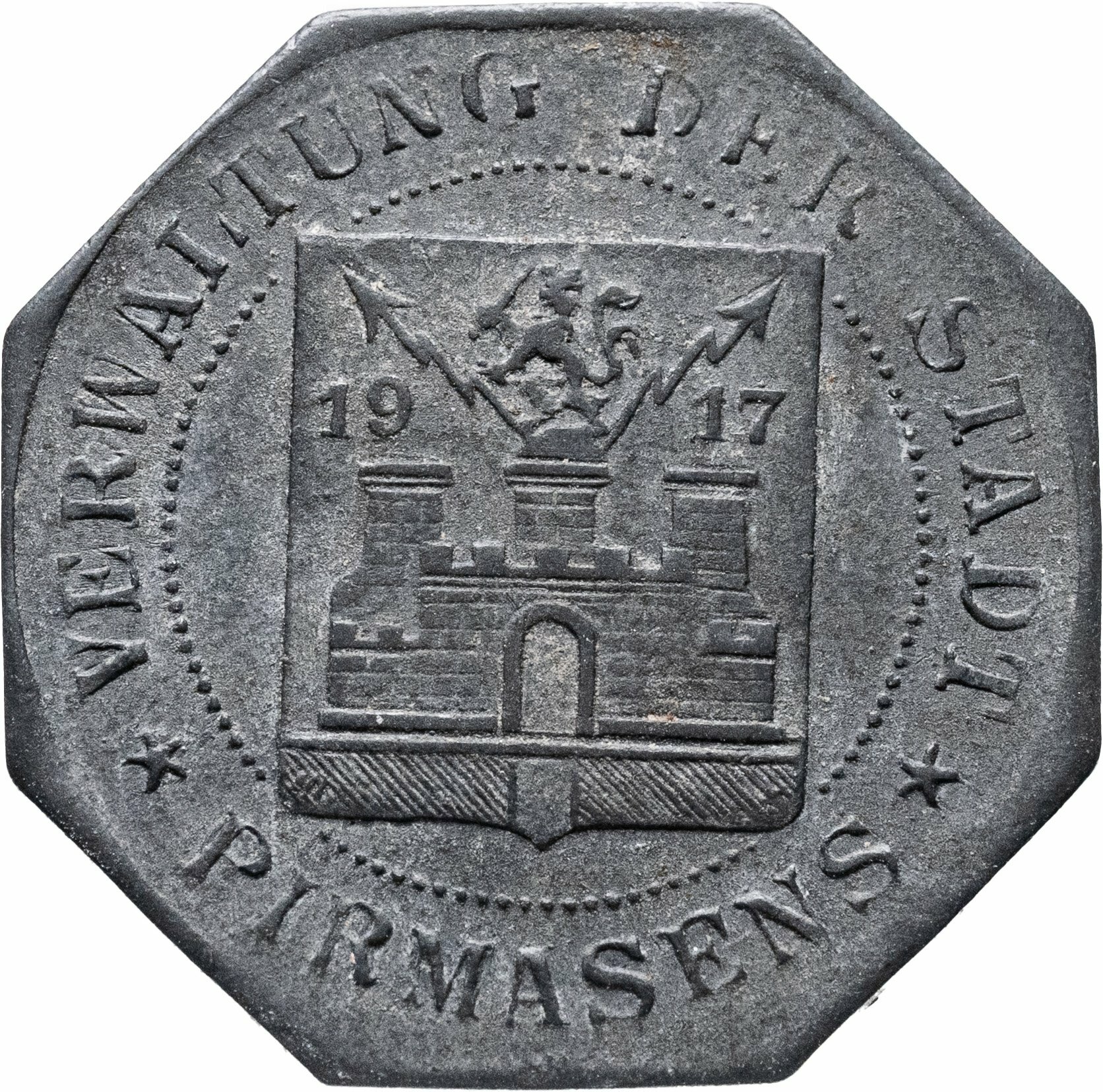 Германия "Пирмазенс" 10 пфеннигов 1917 нотгельд, Цинк, в сохранности VF