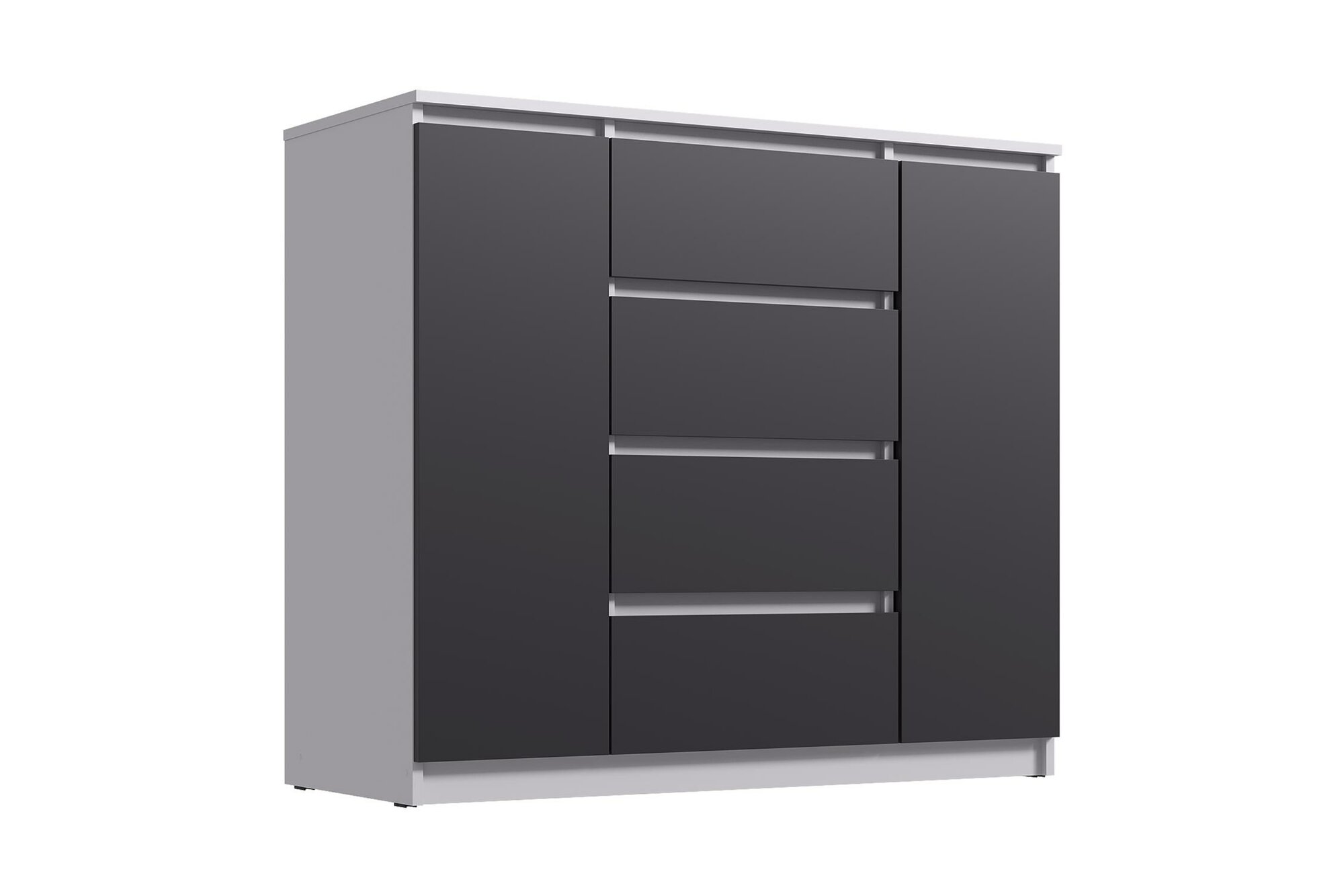 Комод для одежды Нонтон Вега Люкс, 98x46.6x109.8x см, 2 двери и 4 ящика, Белый гладкий / Графит
