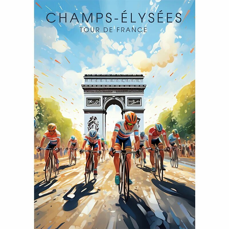 Печать на холсте "Bike and Cyclist Tour De France Poster Alpe Оранжевый, Orange, 30x40cm No Frame