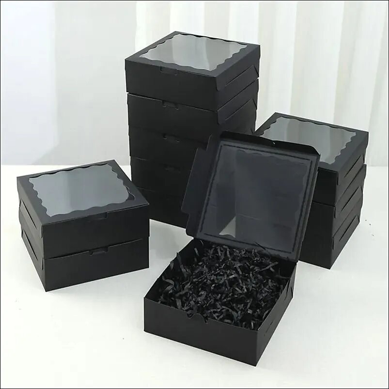 Крафт коробка с прозрачная окном 17.8x17.8x6 см, 10 штук, подарочная Эко упаковка для продуктов, конфет, кондитерских изделий, игрушек, коробка для доставки еды и кейтеринга