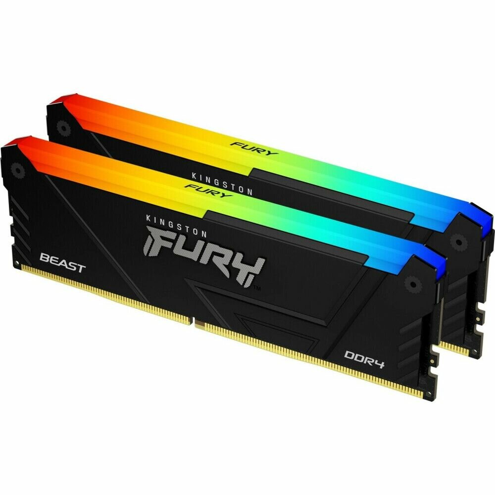 Оперативная память Kingston Fury Beast, DDR4, 16GB (2x8GB), 3200MHz, CL16, DIMM, с радиатором, RGB, черный