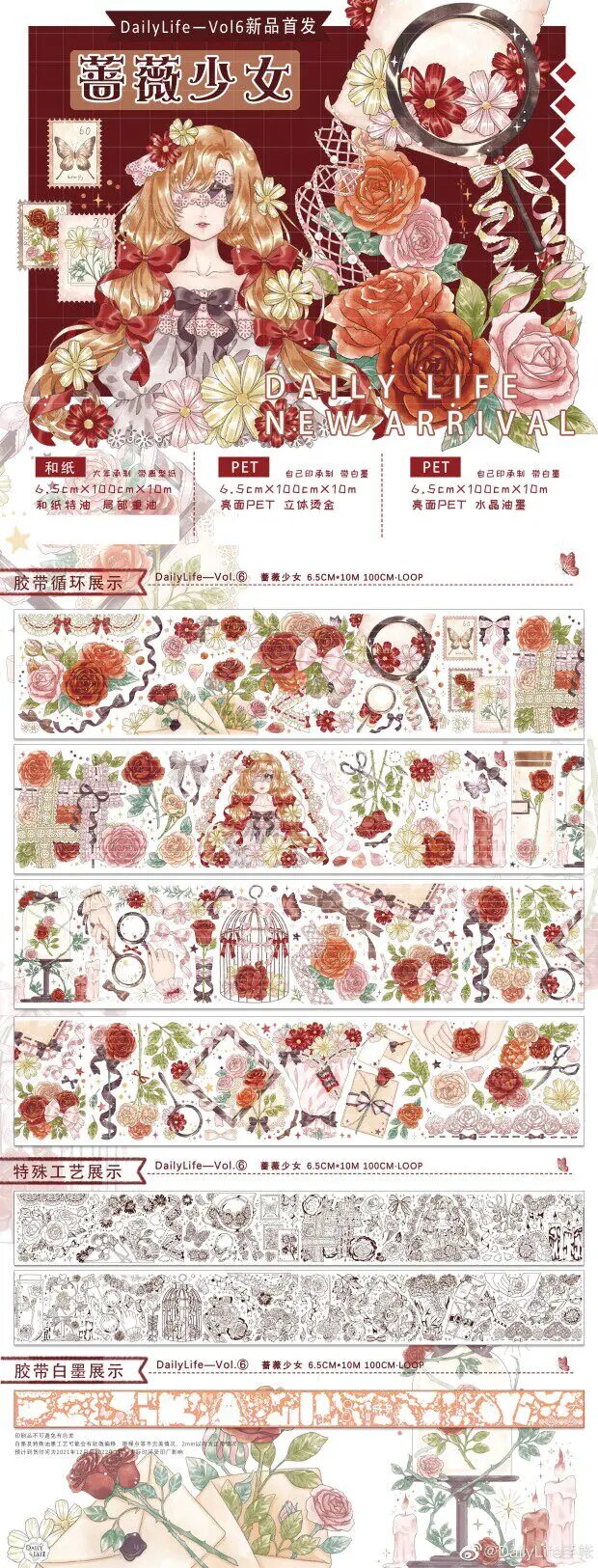 Декоративный скотч Floral Washi, цвет sold out design