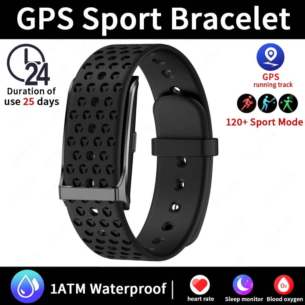 Черный фитнес-браслет GPS Sport Bracelet 120+ Sport Mode