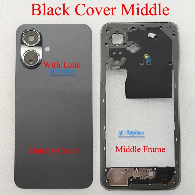 Для Tecno Spark Go 2 Pop 10 Go 2s KM4 ЖК-дисплей, лицевая панель, рамка, Черный, Black Cover Middle