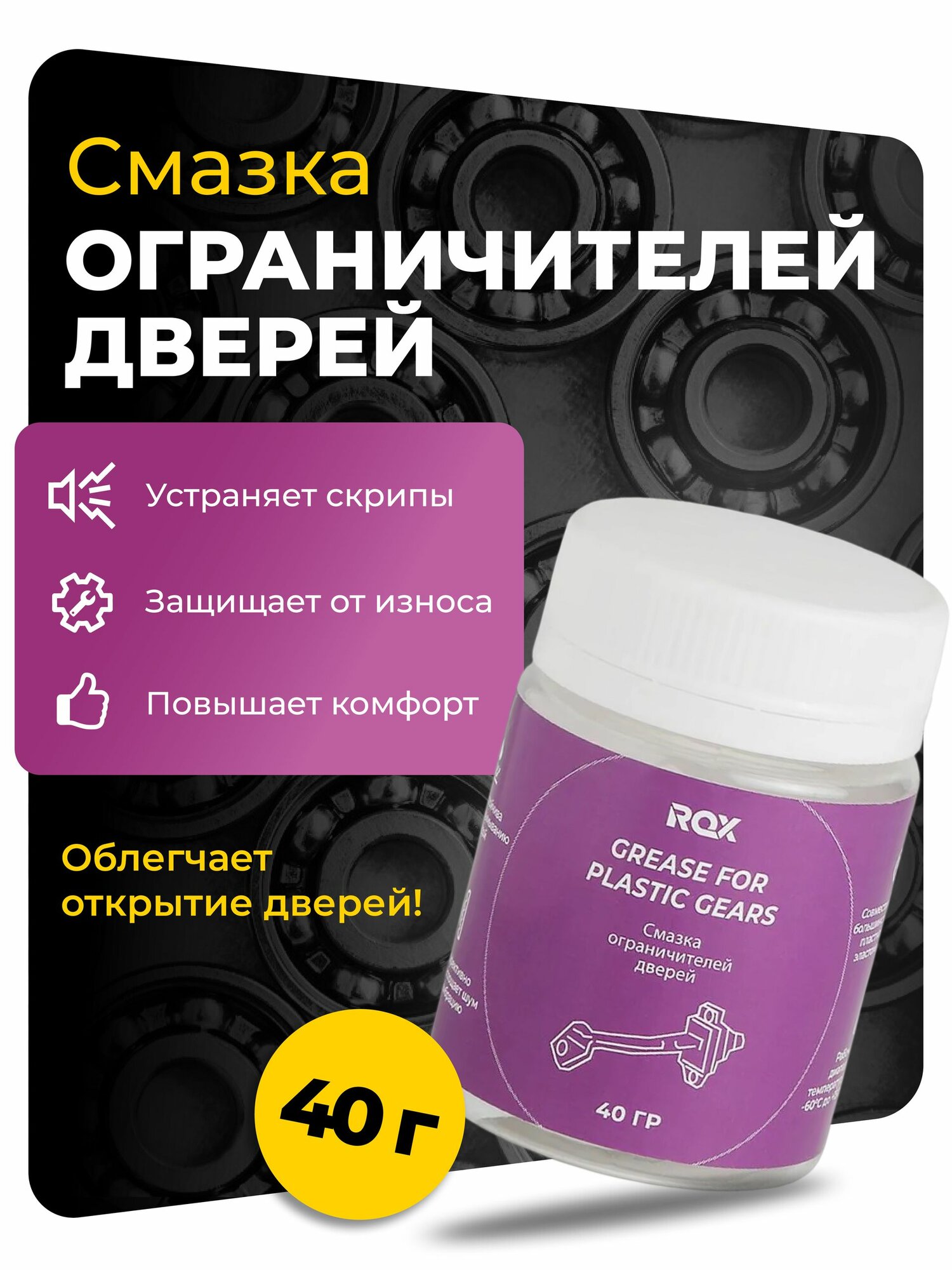 Смазка ограничителей дверей ROX GREASE FOR PLASTIC GEARS (банка 40 гр)