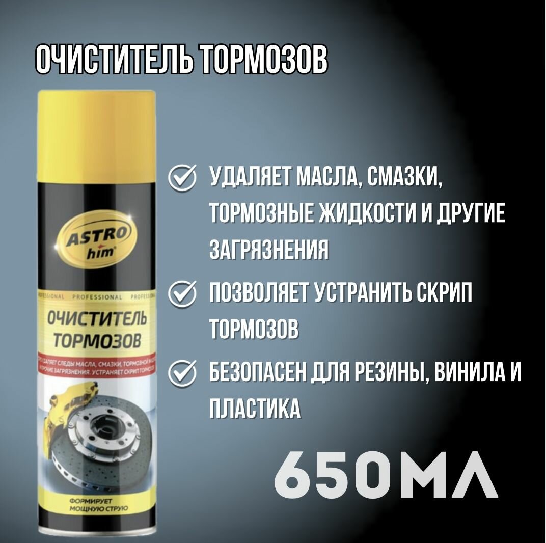 Очиститель деталей тормозов и сцепления антискрип 650мл аэрозоль Astrohim