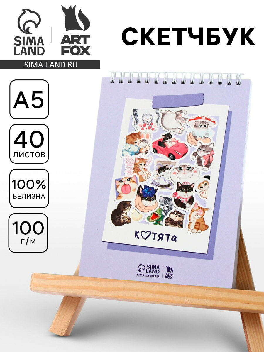 Скетчбук А5, 40 л 100 г/?2 "Котики", материал обложки: картон, 2 шт.