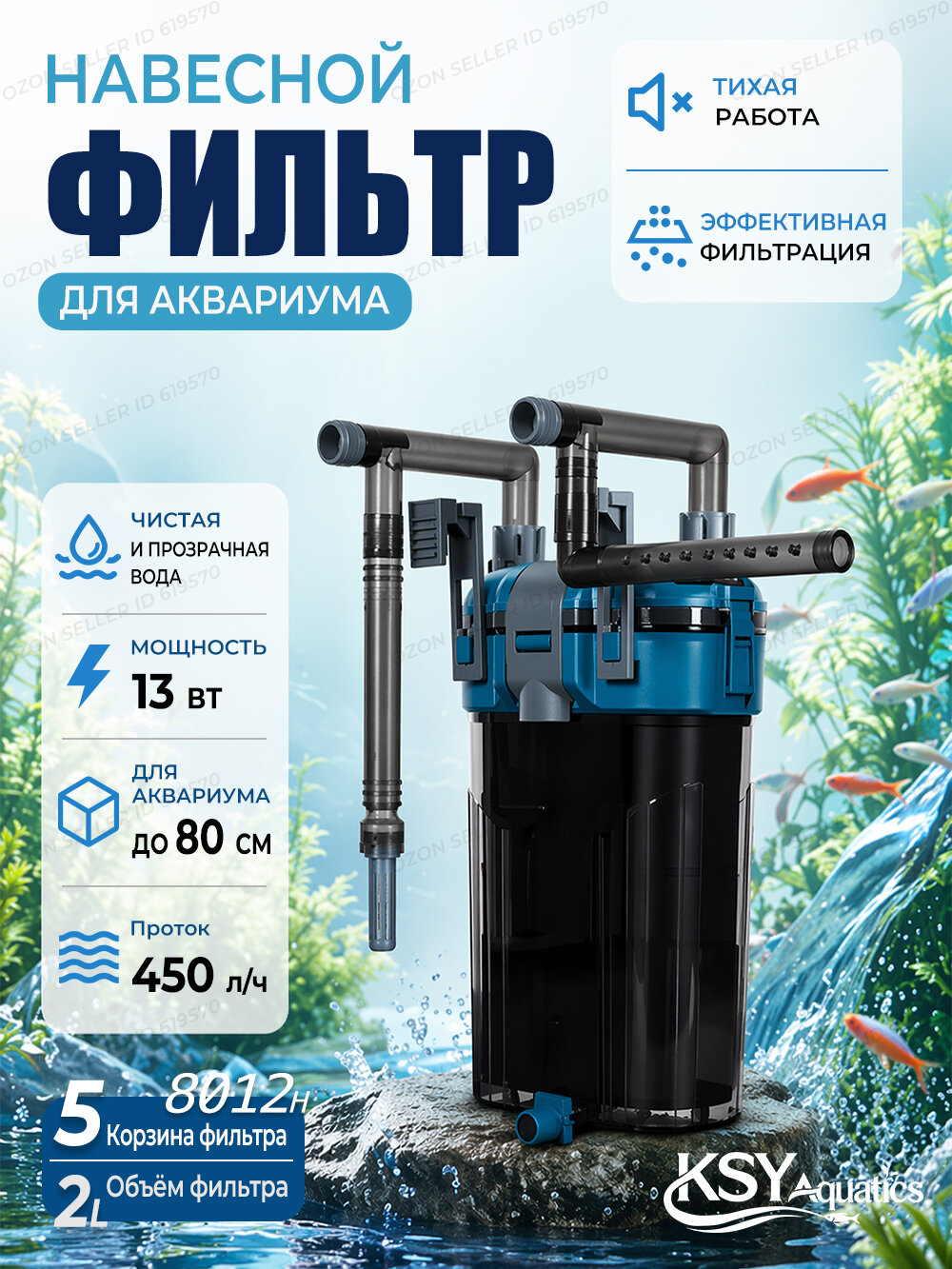 Внешний фильтр AQUAEL 8012 для аквариумов 50 - 80 л (450 л/ч, 13 Вт), Фильтр рюкзак