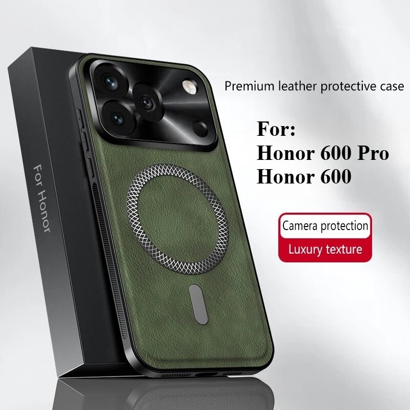Чехол Honor 600 Pro/600, зеленый, кожаный