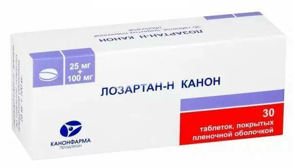 Лозартан-Н Канон, таблетки покрыт. плен. об. 25 мг+100 мг, 30 шт.