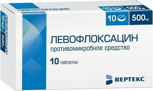 Левофлоксацин, таблетки покрытые пленочной оболочкой 500 мг, 10 шт.
