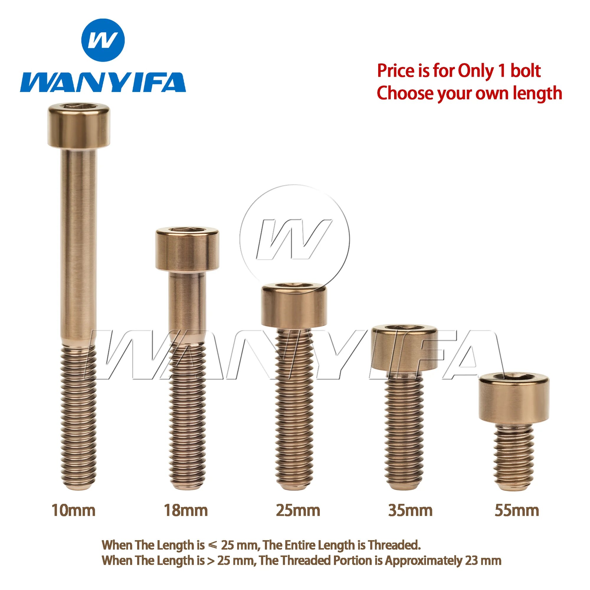Титановый болт Wanyifa M5, 30mm, Bronze