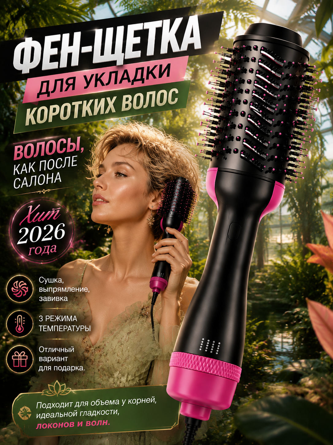Фен-щетка для волос / Расческа с ионизацией One Step Фен-щётка (расчёска-фен) для волос Hair Dryer 3 в 1