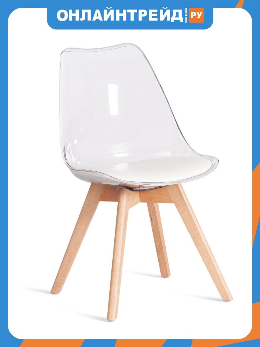 Стул Tetchair TULIP (mod. 73-1) / 1 шт. в упаковке дерево/пластик/экокожа, 47,5x55x80 см, Прозрачный (Transparent)