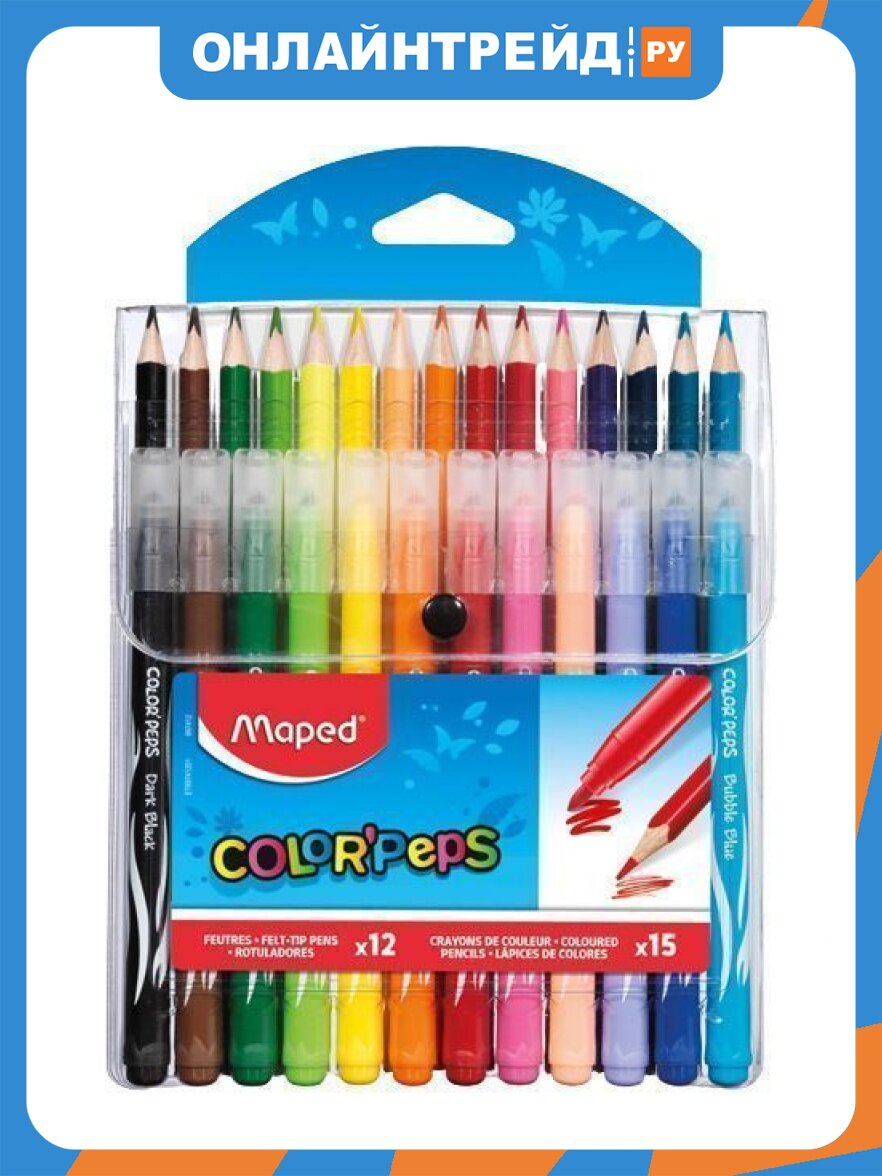 Набор для рисования Maped COLOR'PEPS 27 пр. в футляре (15 цв. карандашей Star и 12 фломастеров ColorPeps Jungle)