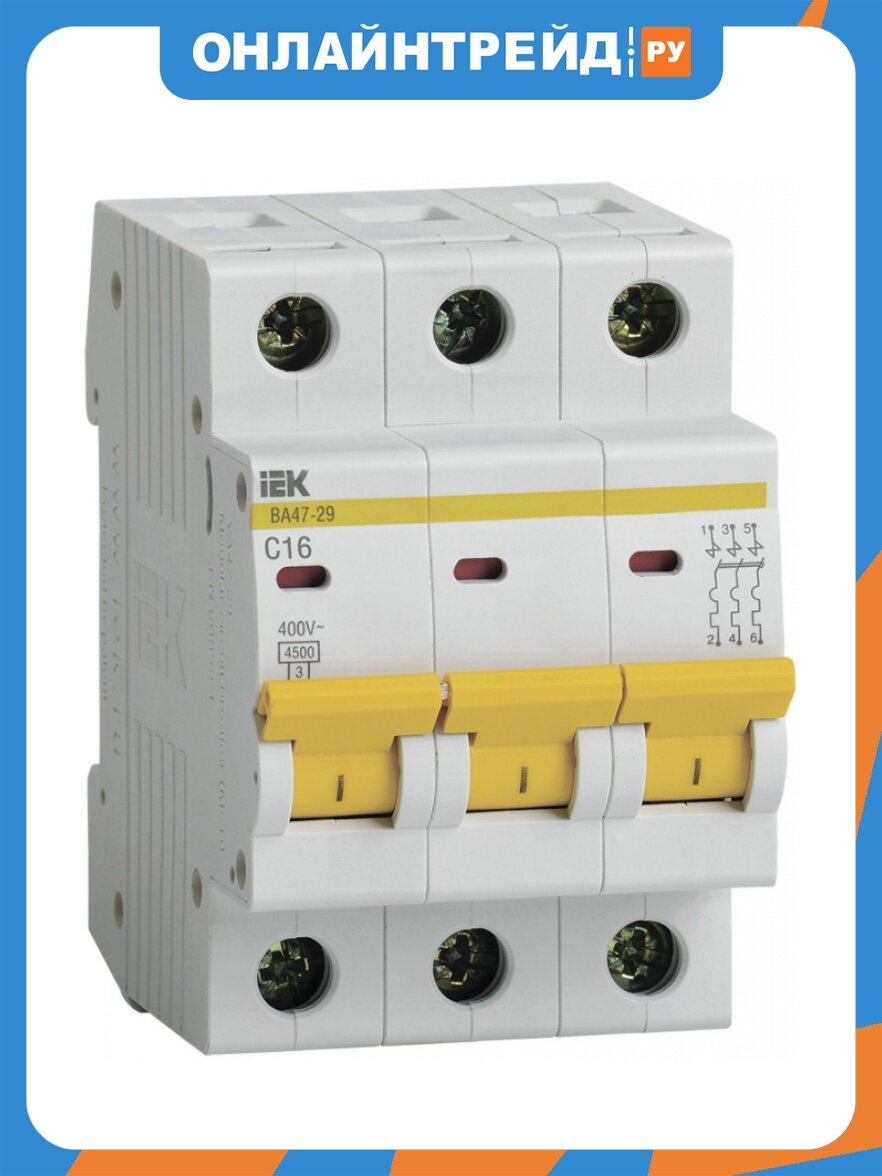 Автоматический выключатель Iek ВА47-29 3Р 16А 4,5кА х-ка С, MVA20-3-016-C